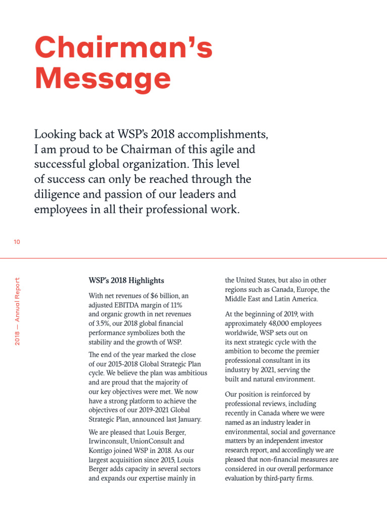 03 WSP AR2018 Chairman Message | PDF | Risk | Safety