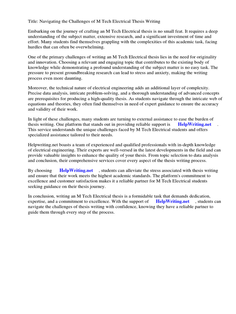 M Tech Electrical Thesis Help | PDF | Thesis | Engineering