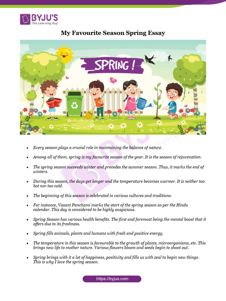 Essay On My Favourite Season Spring For Class 2 | PDF