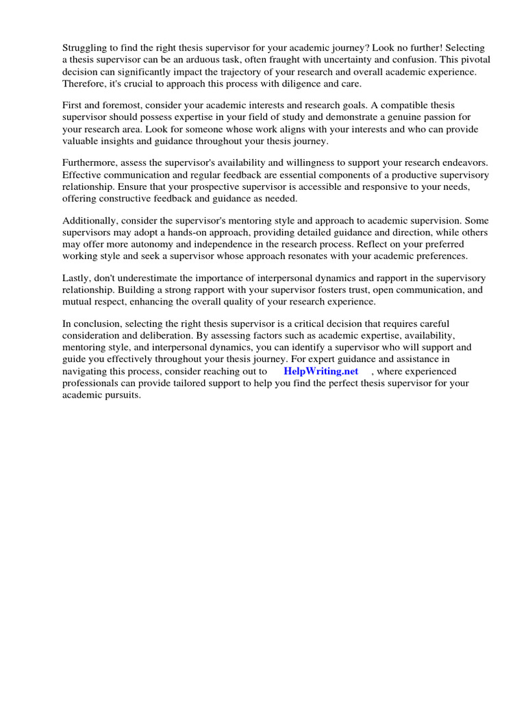 How To Choose Thesis Supervisor | PDF | Thesis | Mentorship