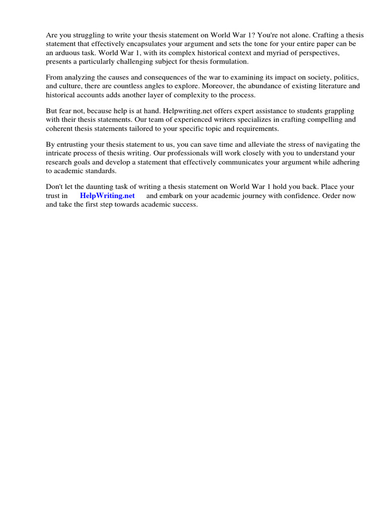 Thesis Statement Examples World War 1 | PDF | World War I | Essays
