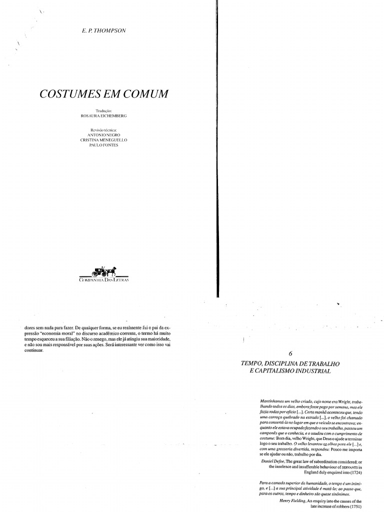 E. P. Thompson - Tempo, Disciplina de Trabalho e Capitalismo Industrial | PDF