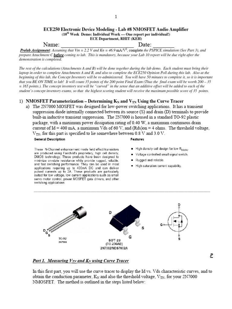 NMOSFET Audio Amplifier Lab Guide | PDF | Amplifier | Mosfet