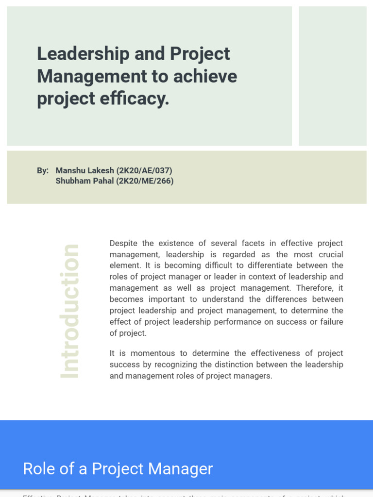 Project Leadership vs Management Explained | PDF | Leadership | Project ...