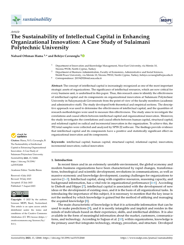 The Sustainability of Intellectual Capital in Enhancing Organizational | PDF | Innovation ...