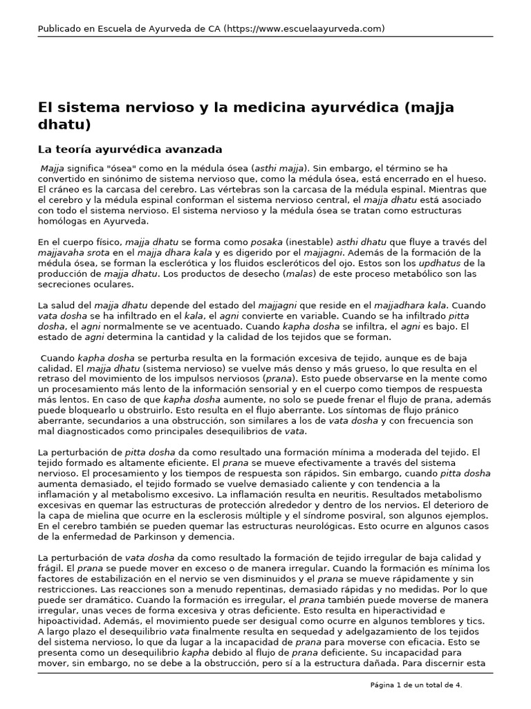 Majja Dhatu: Sistema Nervioso en Ayurveda | PDF | Nervio | Hueso