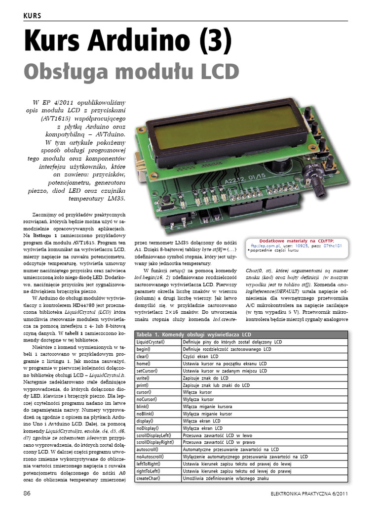 Kurs Arduino 3 - Obsluga Modulu LCD | PDF