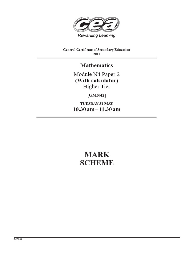 GCSE Maths 2011 Mark Scheme N4 Paper 2 | PDF | Error
