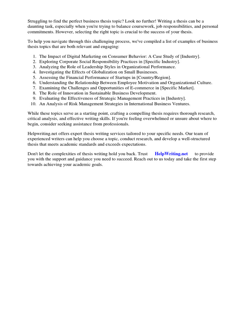 Examples of Business Thesis Topics | PDF | Thesis | Leadership