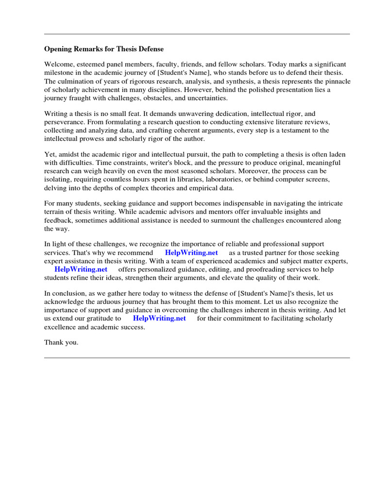 Opening Remarks Thesis Defense | PDF | Thesis