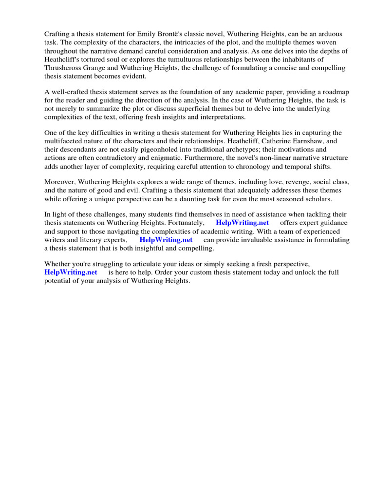 Thesis Statement Format Wuthering Heights | PDF | Heathcliff (Wuthering ...