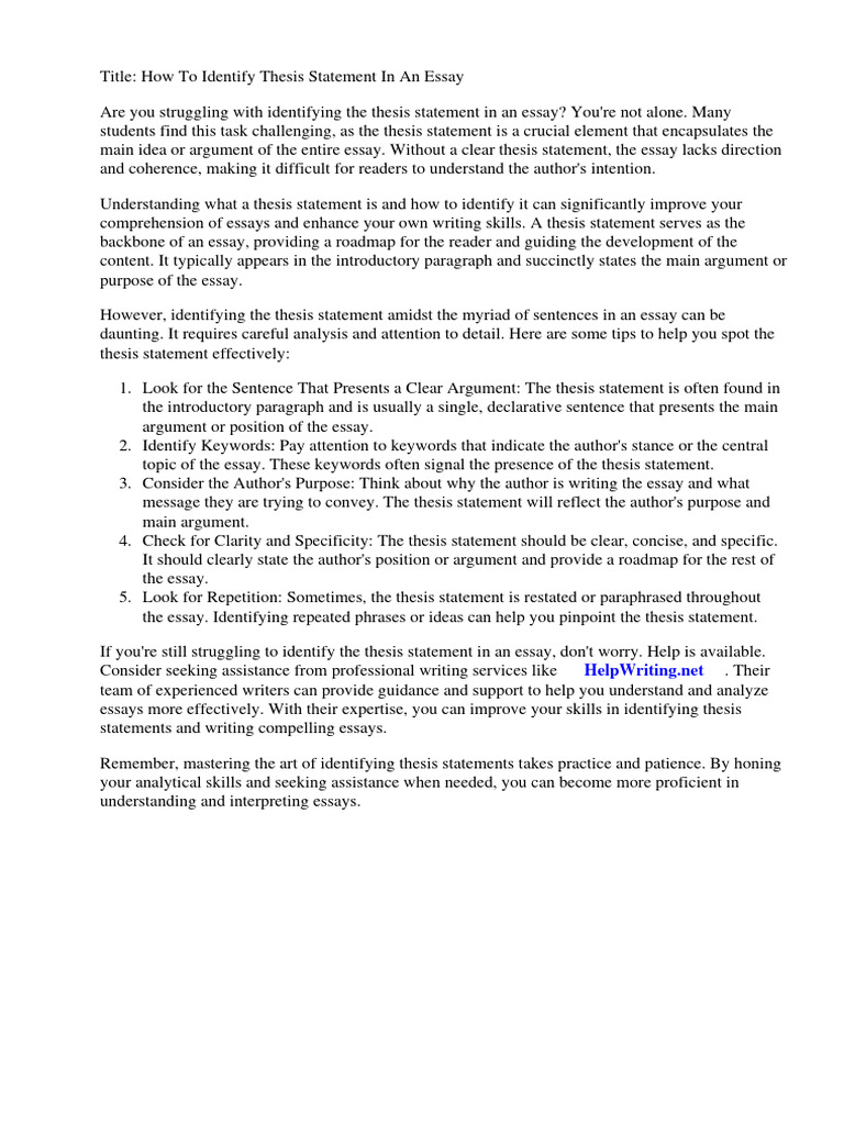 How To Identify Thesis Statement in An Essay | PDF | Essays | Thesis