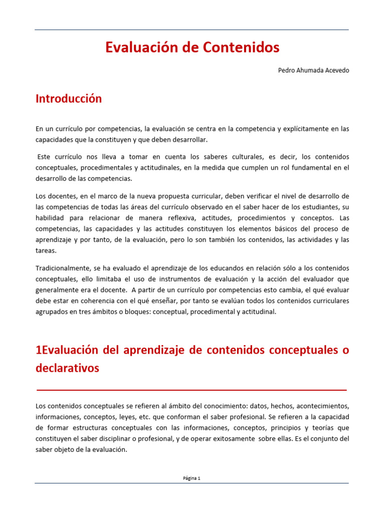 EVALUACI'ON DE CONTENIDOS | PDF | Evaluación | Plan de estudios