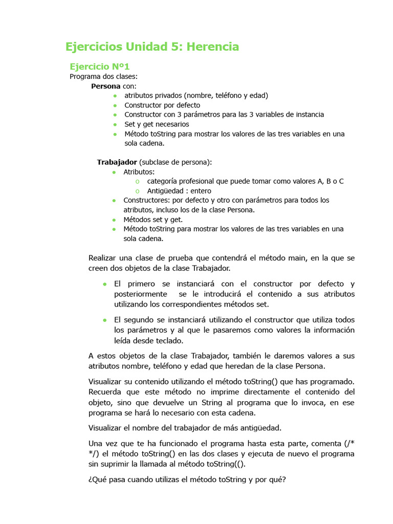Ejercicios Herencia | PDF | Constructor (Programación Orientada a Objetos) | Programación