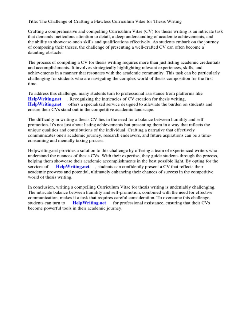 Curriculum Vitae Sample For Thesis Writing | PDF | Résumé | Curriculum