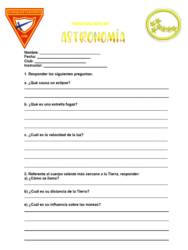 cuestionario de Astronomia | PDF | Constelación | Estrellas