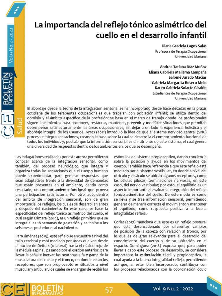 Reflejo Tónico Asimétrico en Niños | PDF | Terapia ocupacional ...