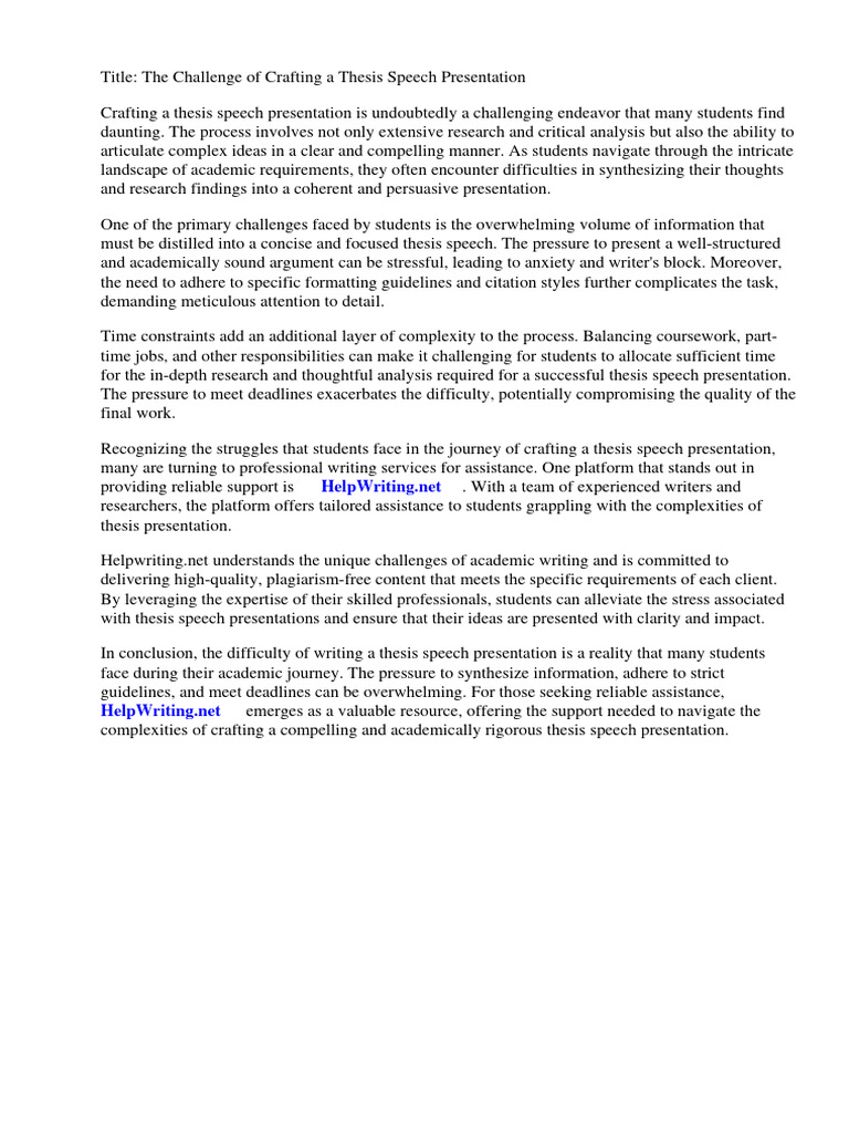 Thesis Speech Presentation | PDF | Essays | Thesis