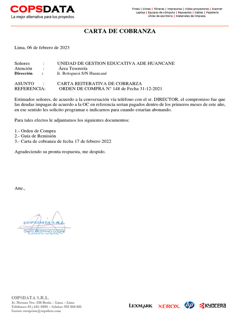 Carta de Cobranza C | PDF | Equipo de oficina | Trabajo de oficina