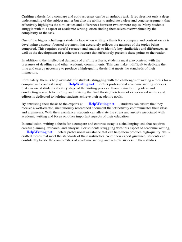 Thesis Examples for Compare and Contrast Essay | PDF | Essays | Thesis