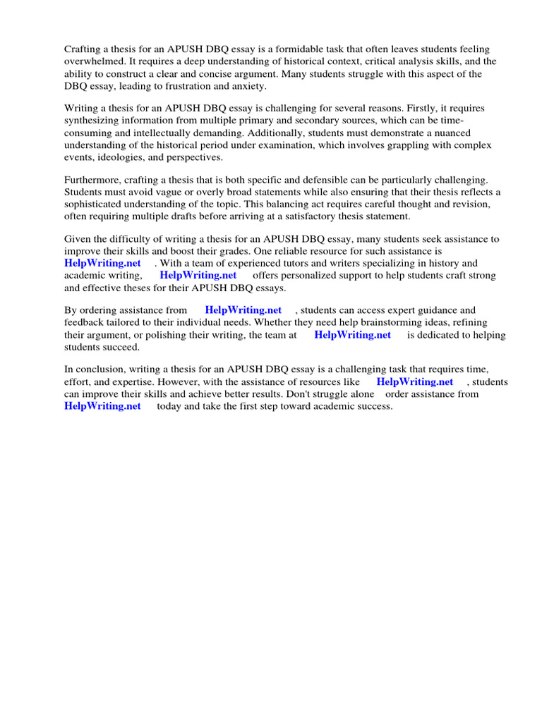 How To Write Apush DBQ Thesis | PDF | Essays | Thesis