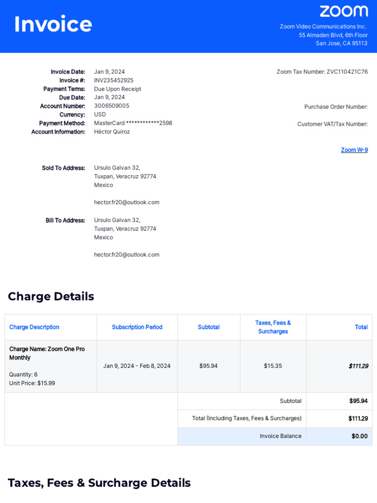 Zoom Enero 2024 | PDF | Fee | Invoice