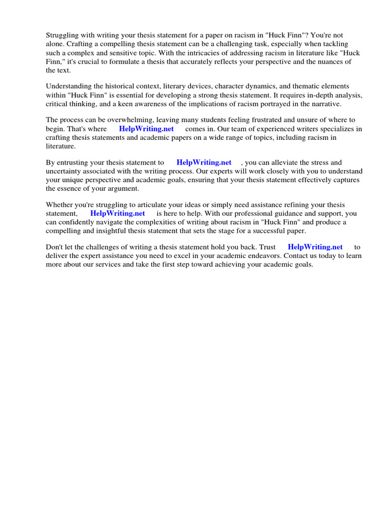 Thesis Statement for Racism in Huck Finn | PDF | Adventures Of ...