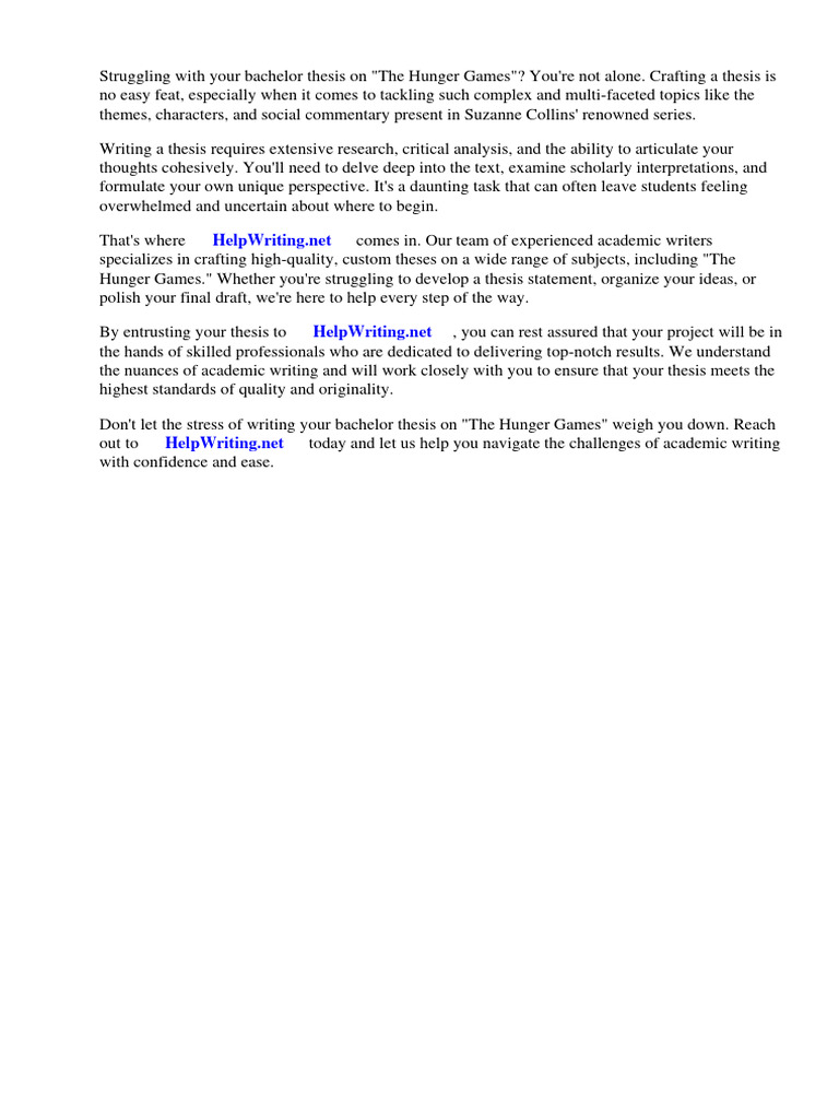 Bachelor Thesis Hunger Games | PDF | The Hunger Games