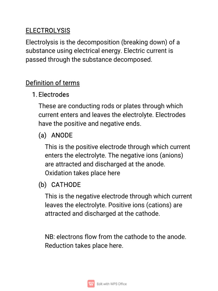 ELECTROLYSIS notes | PDF | Scientific Phenomena | Materials Science