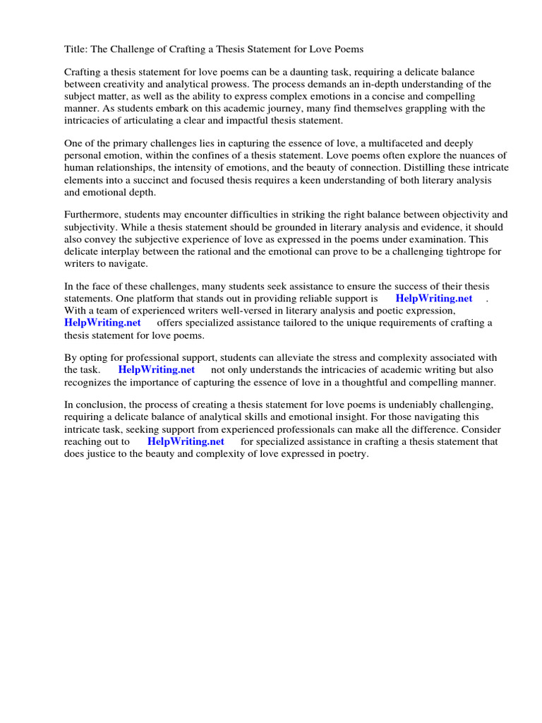 Thesis Statement For Love Poems | PDF | Poetry | Love