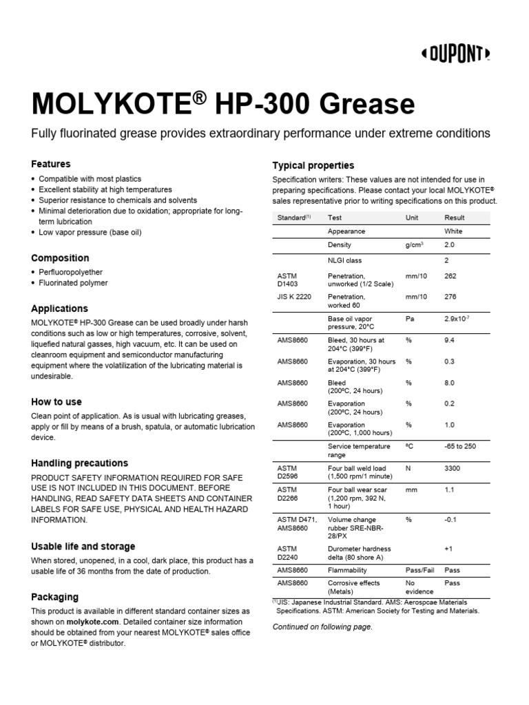 MOLYKOTE - HP-300 - Grease - 80-3103E-01 | PDF | Physical Sciences | Materials
