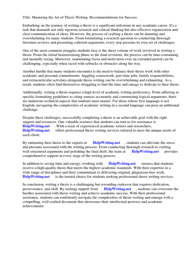 How To Write Thesis Recommendations | PDF | Thesis | Academic Publishing