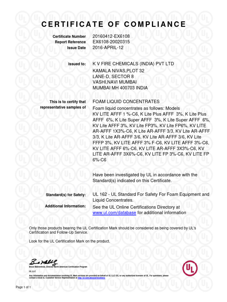 Certificado Ul KV Fire Espumas | PDF | Composite Material | Chemical Process Engineering