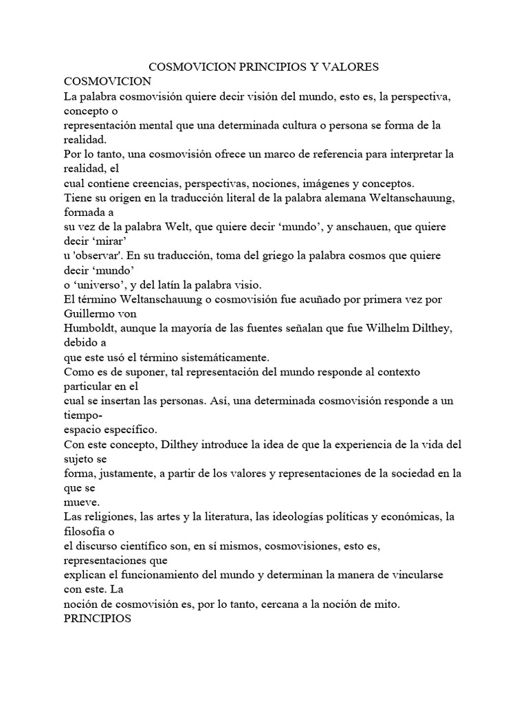 Cosmovicion Principios y Valores | PDF | Teorías filosóficas | Metafísica