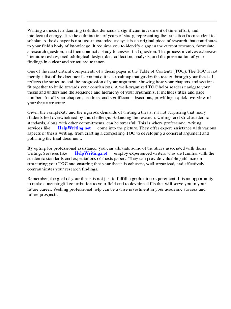 Thesis Paper Table of Contents Example | Download Free PDF | Thesis ...