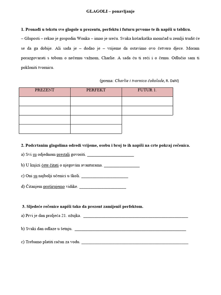 Glagoli (Nastavni Listić) | PDF