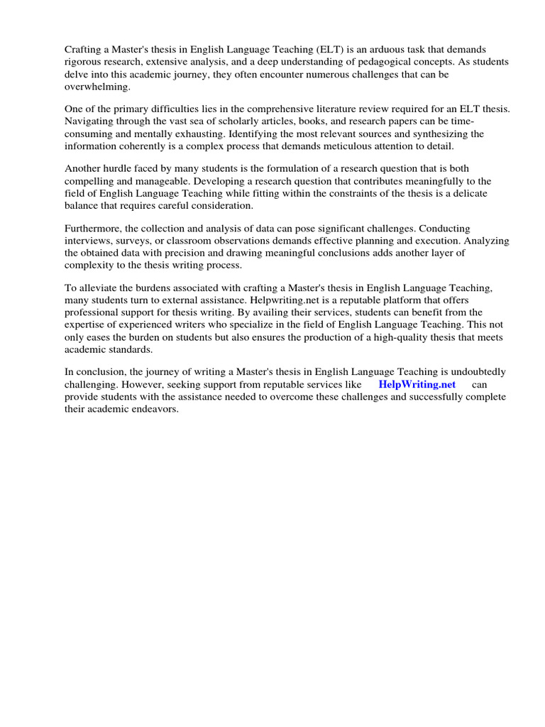 Master Thesis in English Language Teaching | PDF | Thesis | Essays