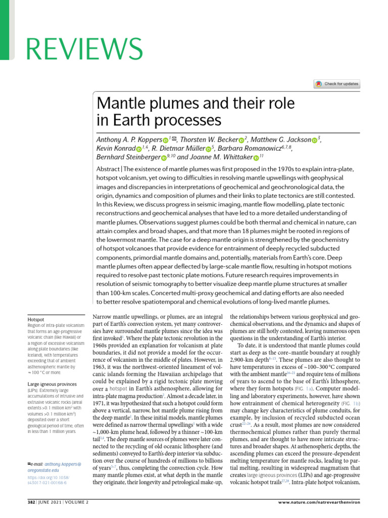 Reviews: Mantle Plumes and Their Role in Earth Processes | PDF | Plate ...