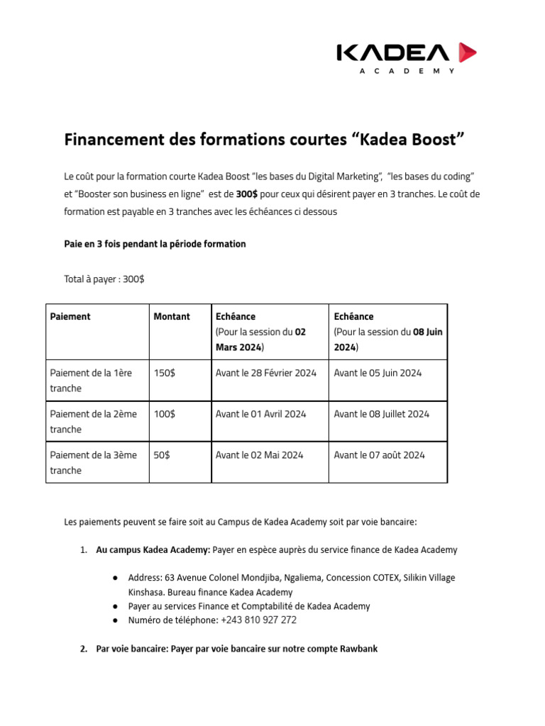 Financement Kadea Boost en 3 tranches | PDF | Bancaire