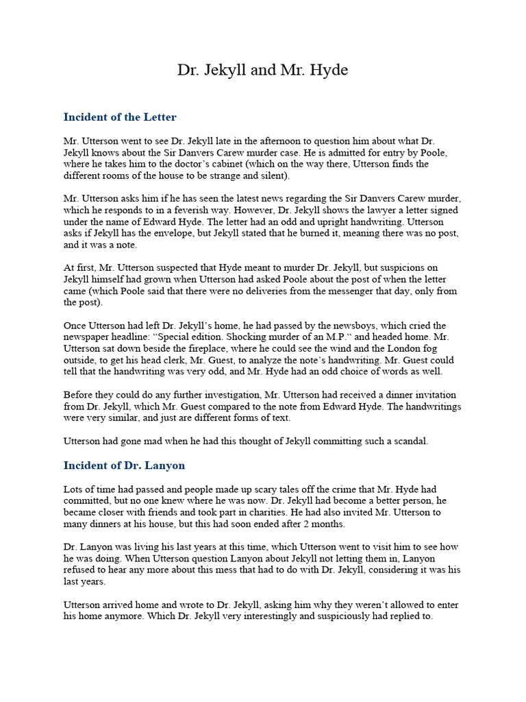 Chapter 6: The Incident of the Letter | PDF | Dr. Jekyll And Mr. Hyde ...
