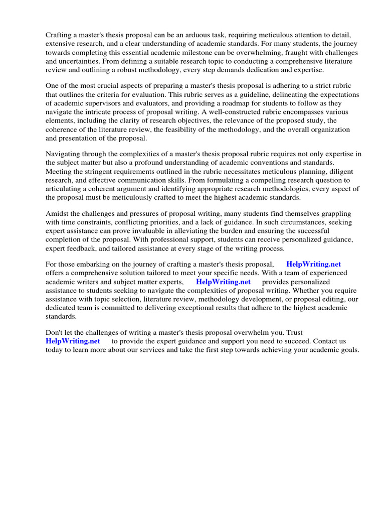 Master Thesis Proposal Rubric | PDF | Thesis | Rubric (Academic) Master Thesis Proposal Rubric | PDF | Thesis | Rubric (Academic)