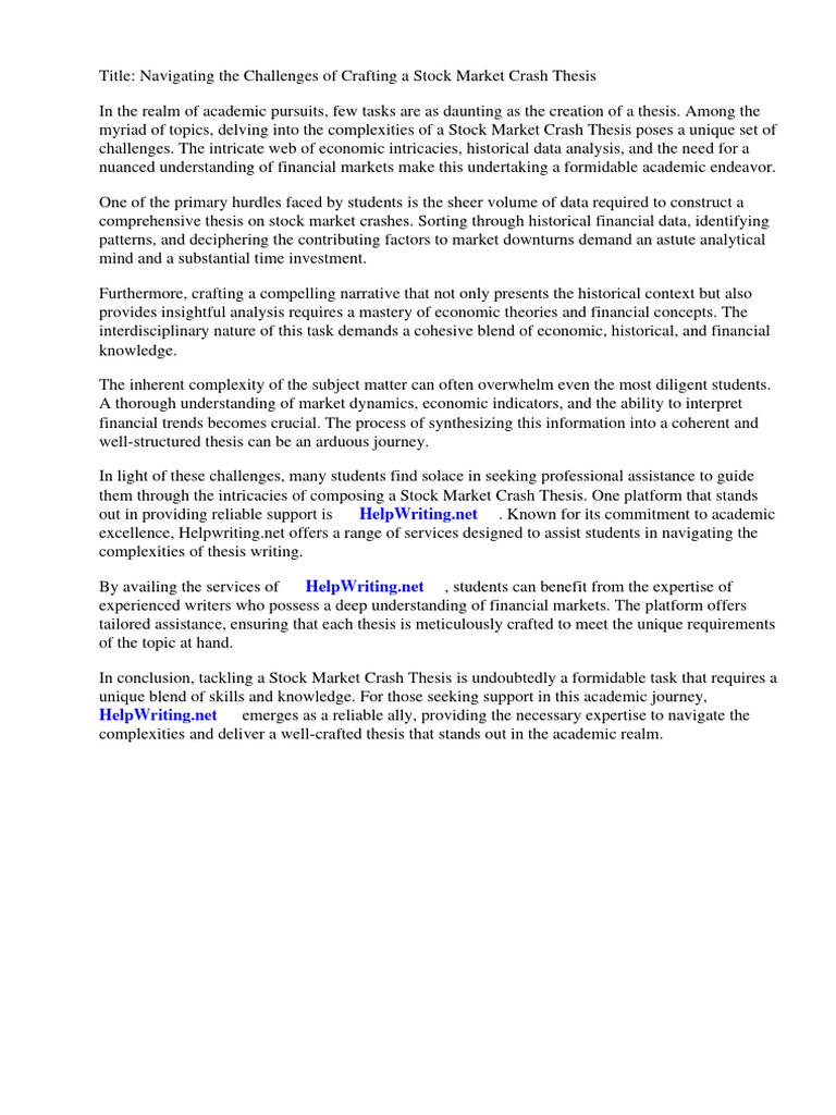 Stock Market Crash Thesis | PDF | Great Depression | Stock Market