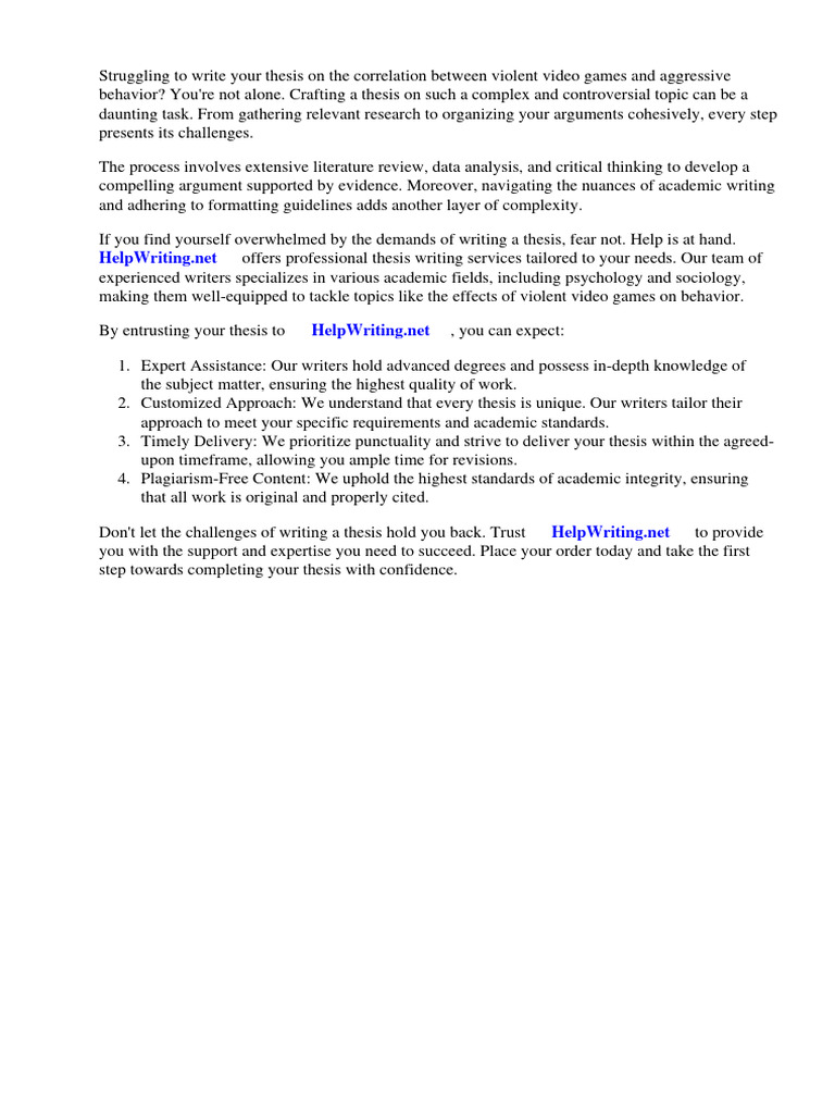 Thesis On Violent Video Games and Aggressive Behavior | PDF | Violence | Aggression