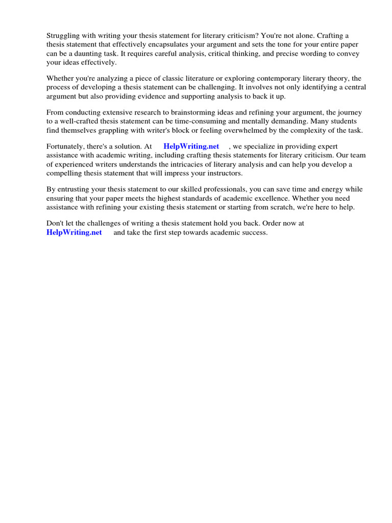 Thesis Statement For Literary Criticism | PDF | Essays | Thesis