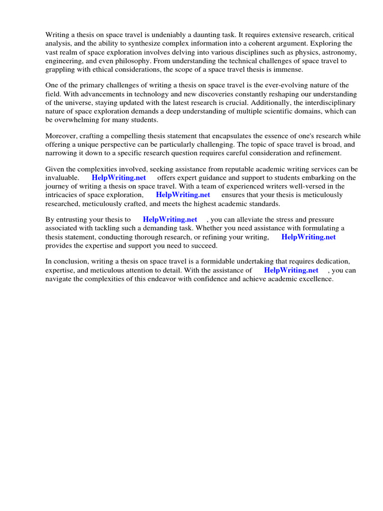 Space Travel Thesis Statement | Download Free PDF | Essays | Space Exploration