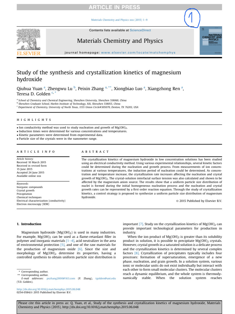 Materials Chemistry and Physics | PDF | Crystallization | Precipitation ...