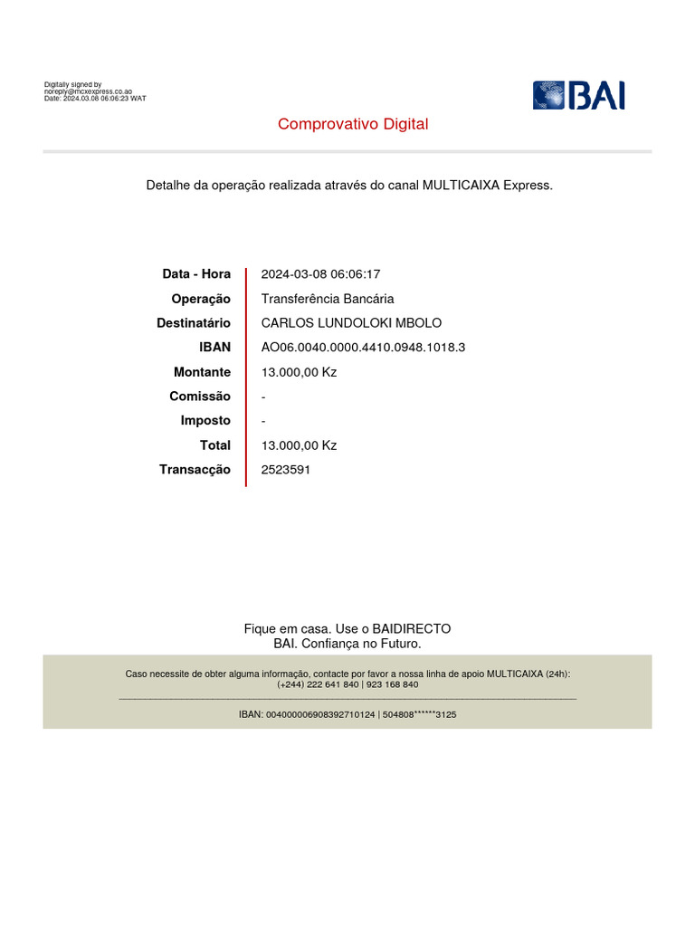 Comprovativo de Transferência Bancária | PDF