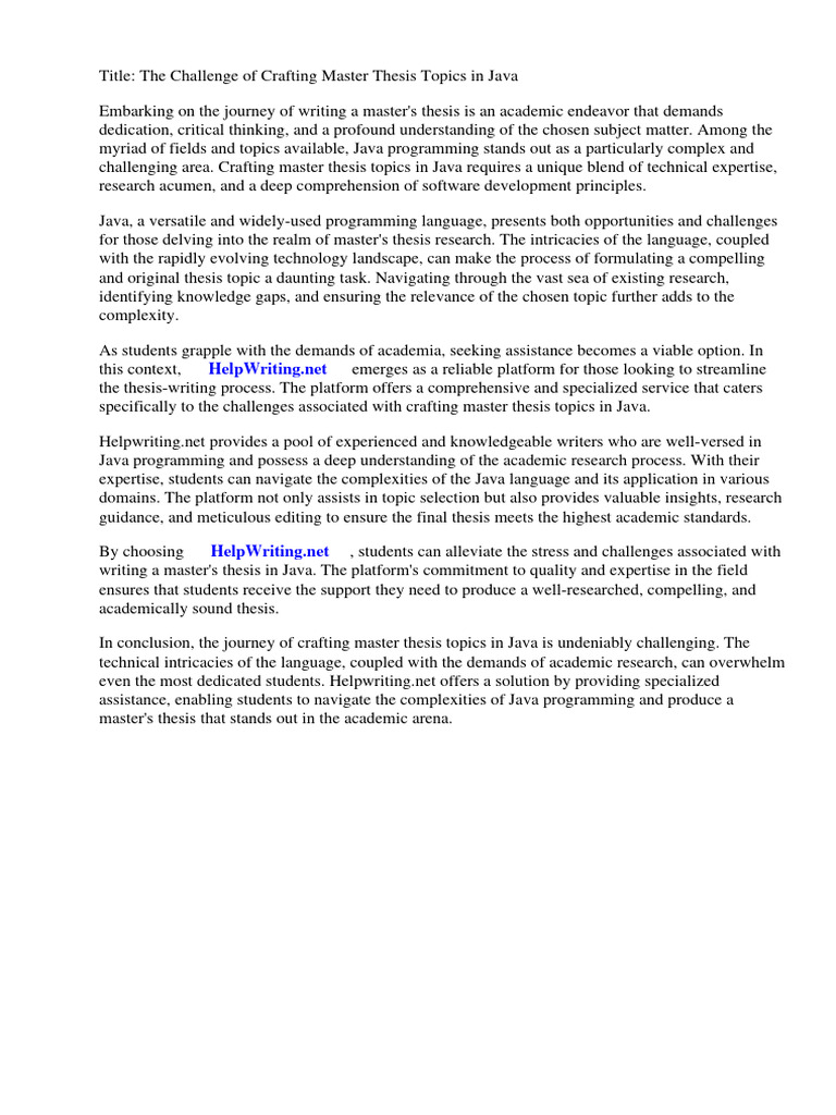 Master Thesis Topics in Java | PDF | Thesis | Data