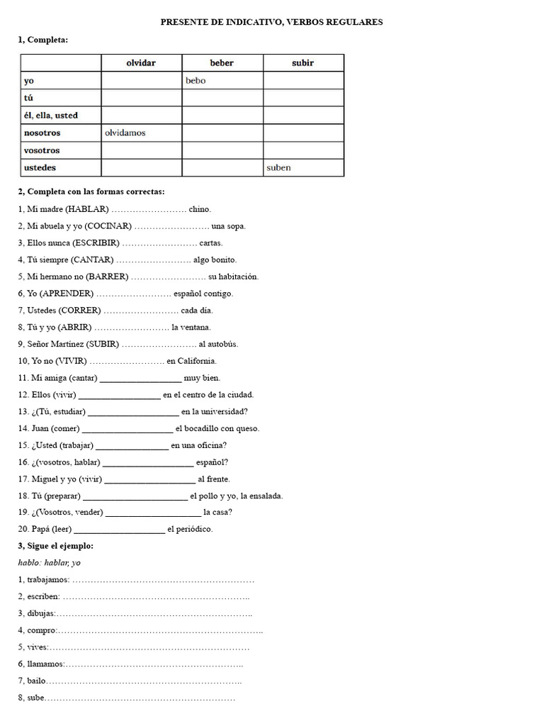 Presente Regulares Odmiana | PDF