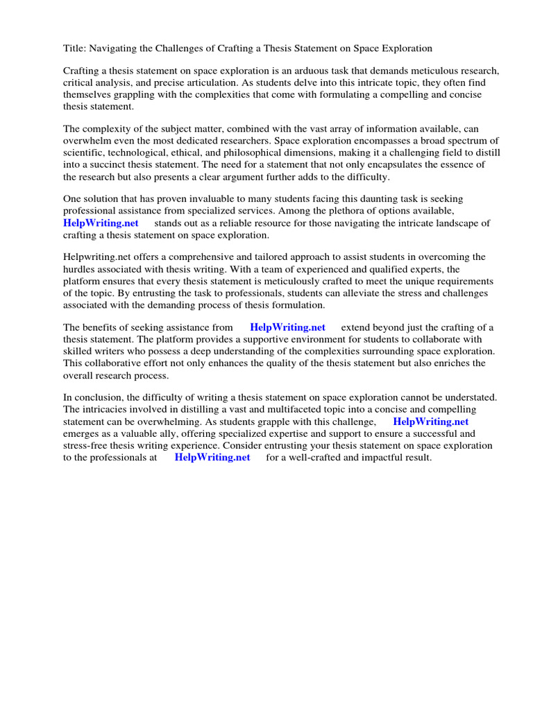 Thesis Statement Space Exploration | Download Free PDF | Outer Space | Space Exploration
